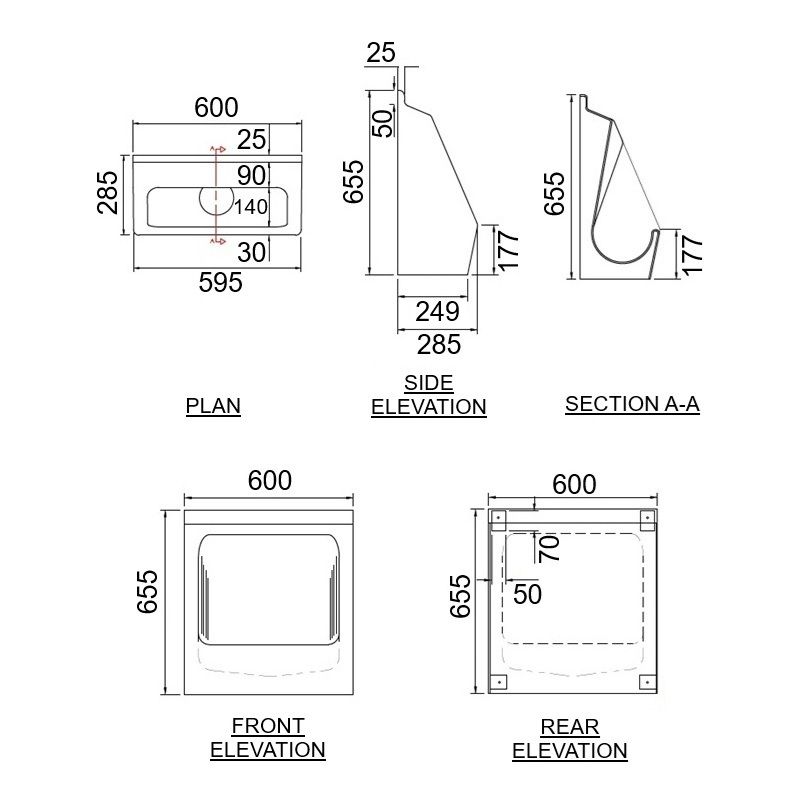 GRP Urinal Troughs, Wall Mounted Design