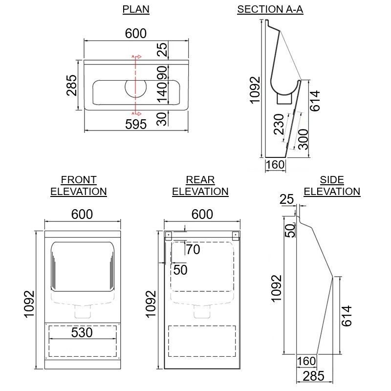 Waterless GRP Urinal Troughs, Floor Standing Design