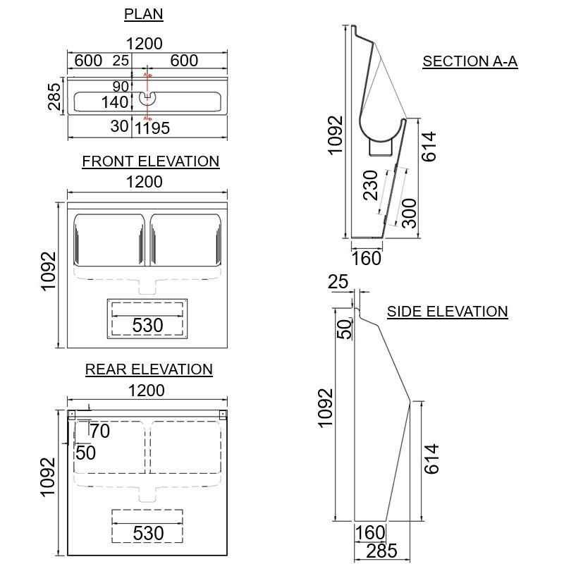 Waterless GRP Urinal Troughs, Floor Standing Design