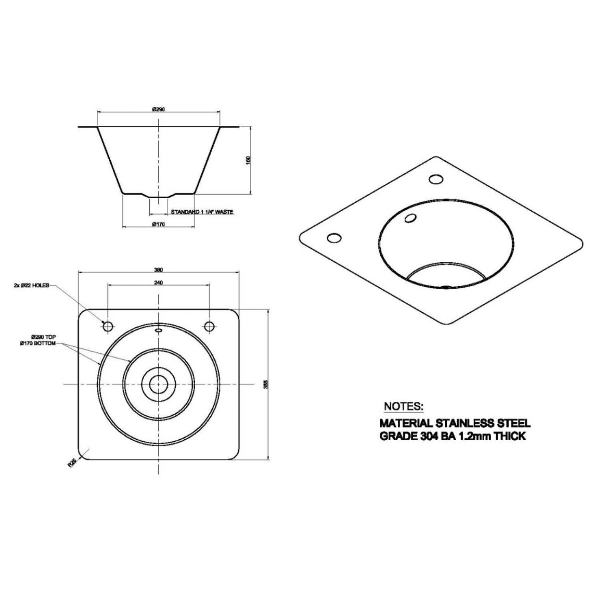 Inset Hand Wash Basin With Tap Holes - Large