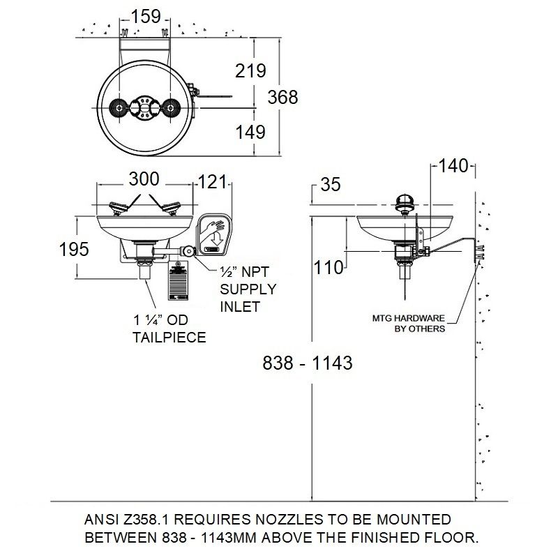 Wall Mounted Emergency Eye / Face Wash Station, Plastic Bowl