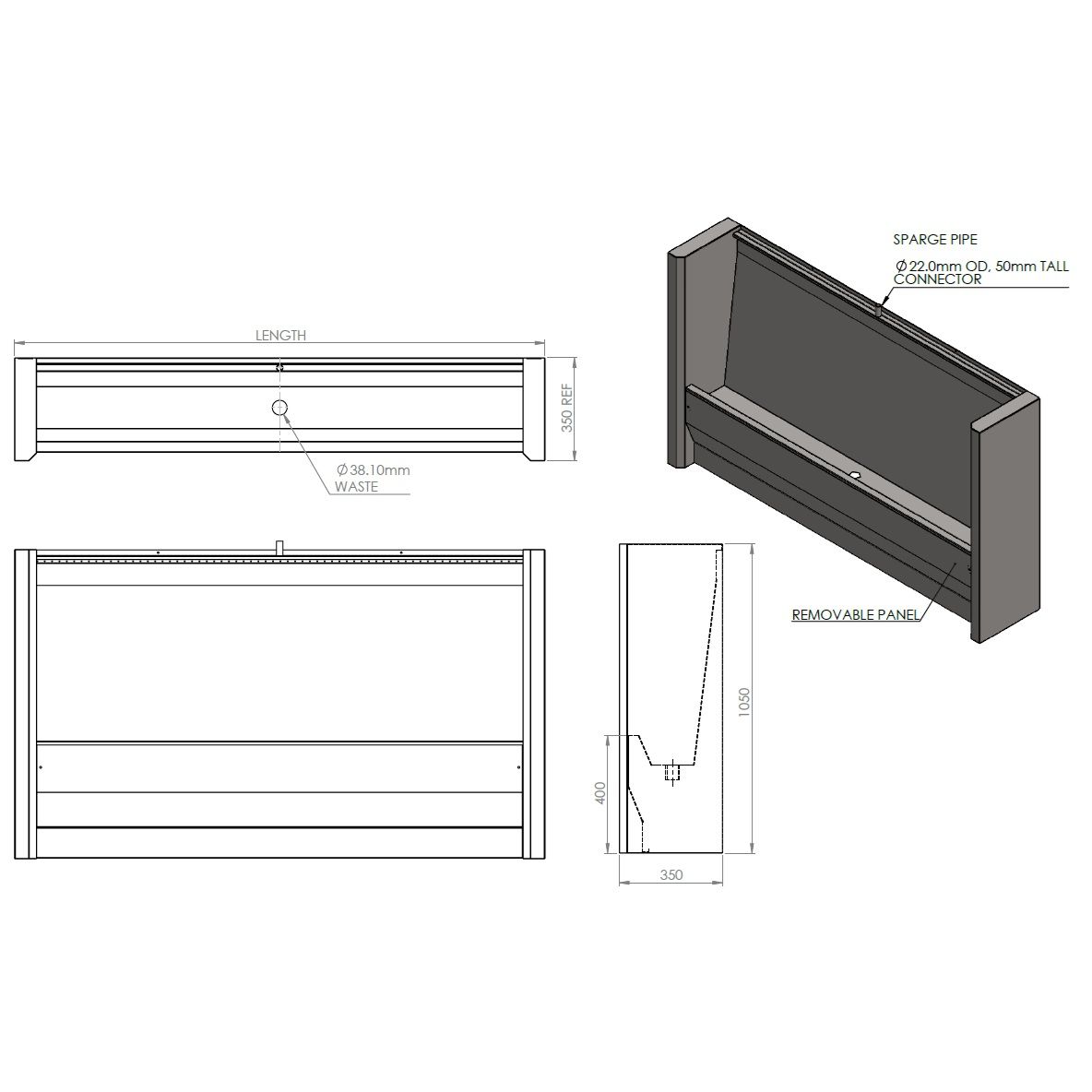 Floor Standing Slab Urinal - Stainless Steel
